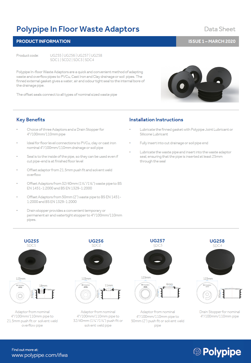 [DATASHEET] In Floor Waste Adaptors | Polypipe