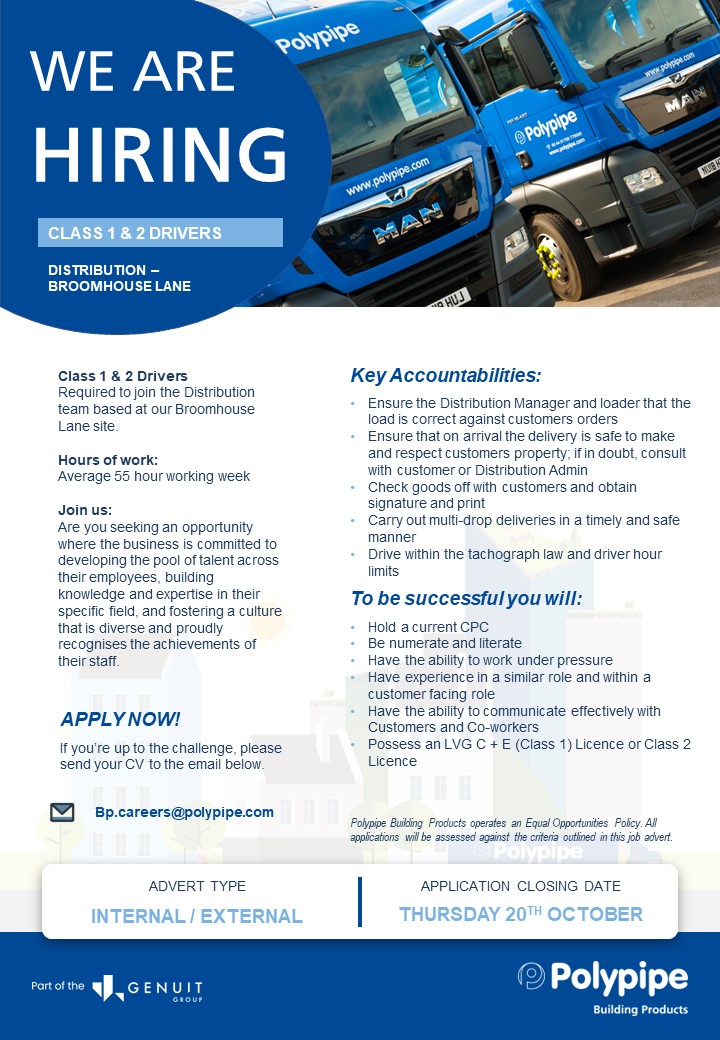 Class 1 & 2 Drivers | Polypipe