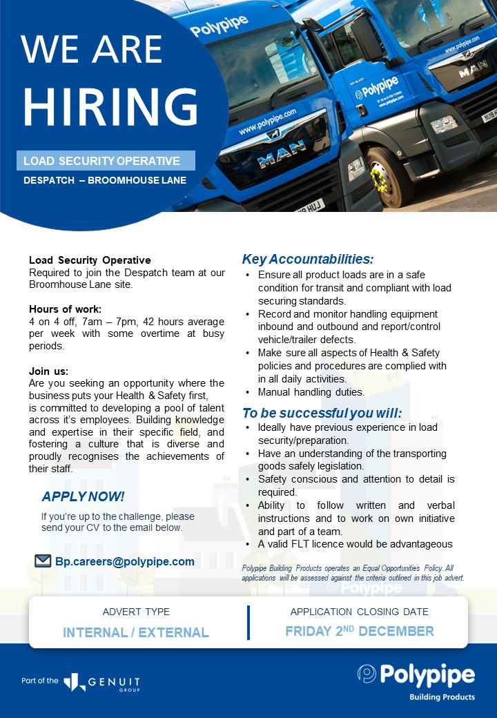 Load Security Officer - Despatch | Polypipe