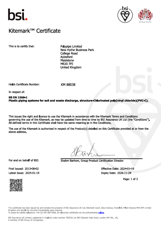 BS EN 1566-1 CPVC Waste Pipes | Polypipe