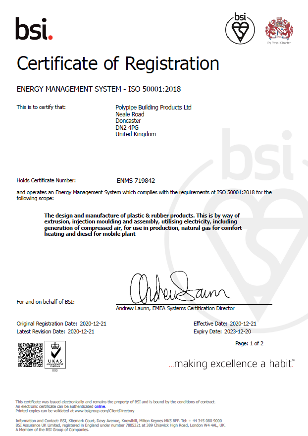 [CERTIFICATE] PBP - BSI ISO 50001-2018 ENMS 719842 | Polypipe