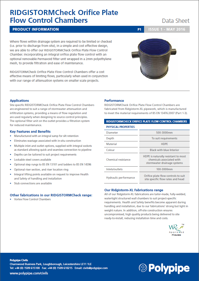 RIDGISTORMCheck Orifice Plate Flow Control Chambers Datasheet | Polypipe