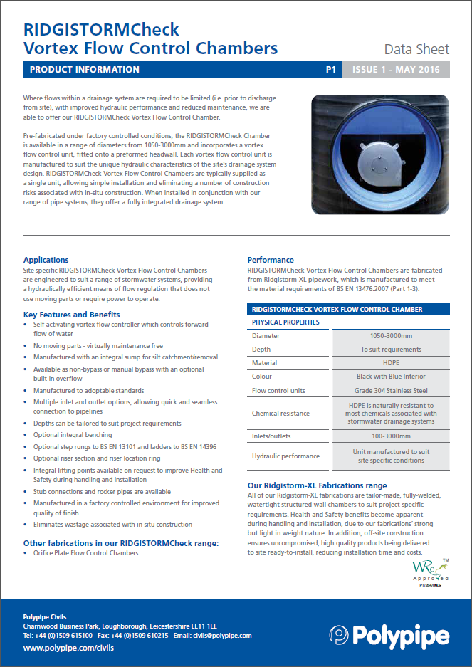 RIDGISTORMCheck Vortex Flow Control Chambers Datasheet | Polypipe