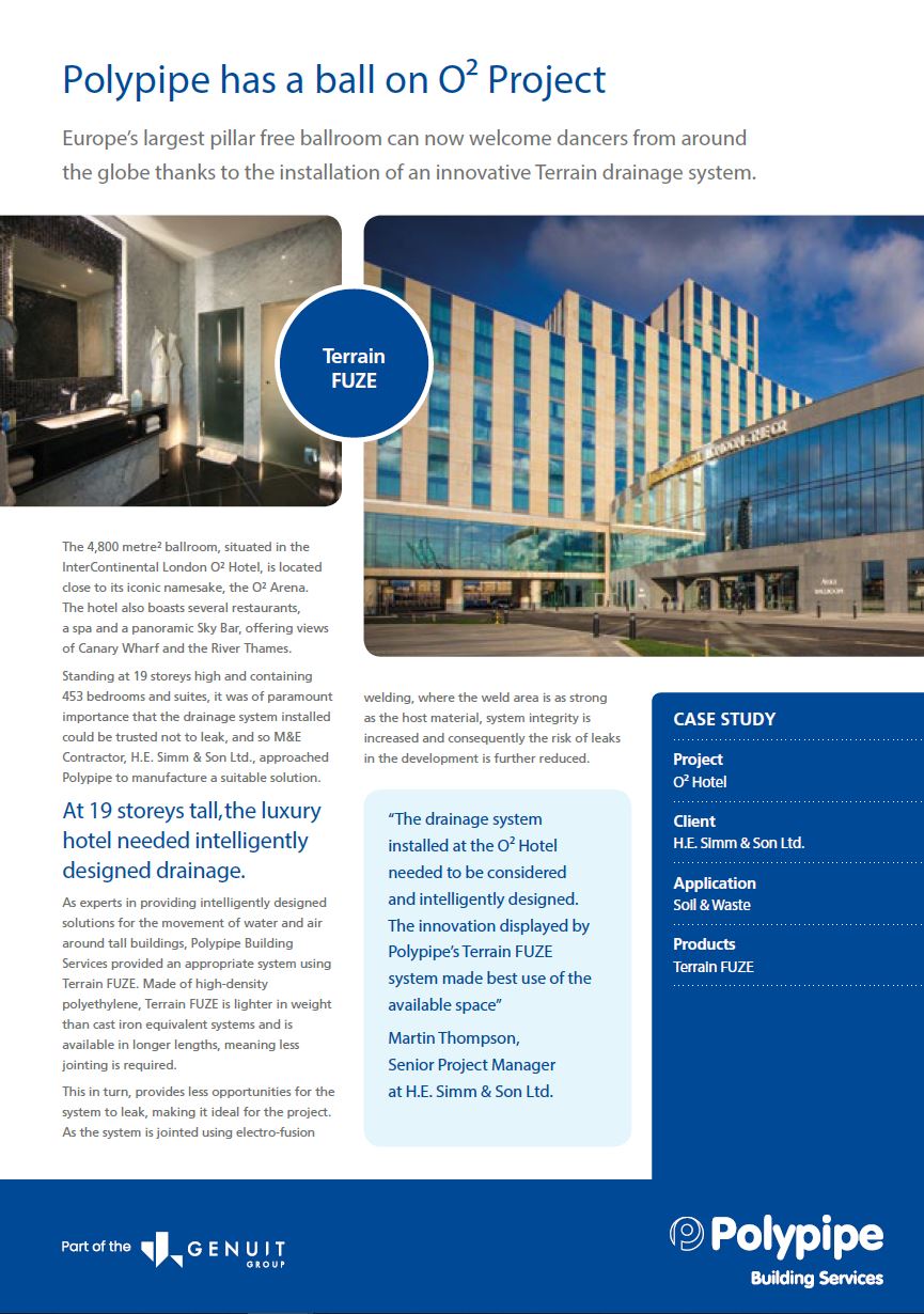 O2 Hotel Case Study | Polypipe