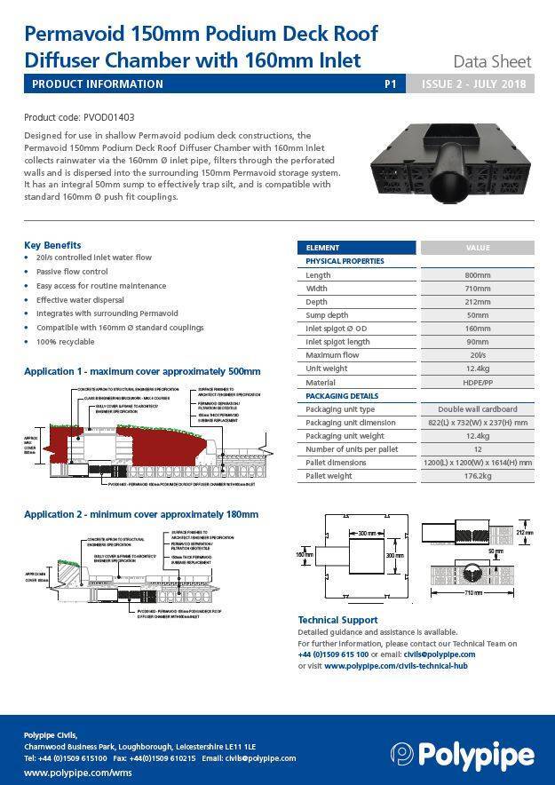 Permavoid 150mm Podium Deck Roof Diffuser Chamber 160mm Inlet Datasheet ...
