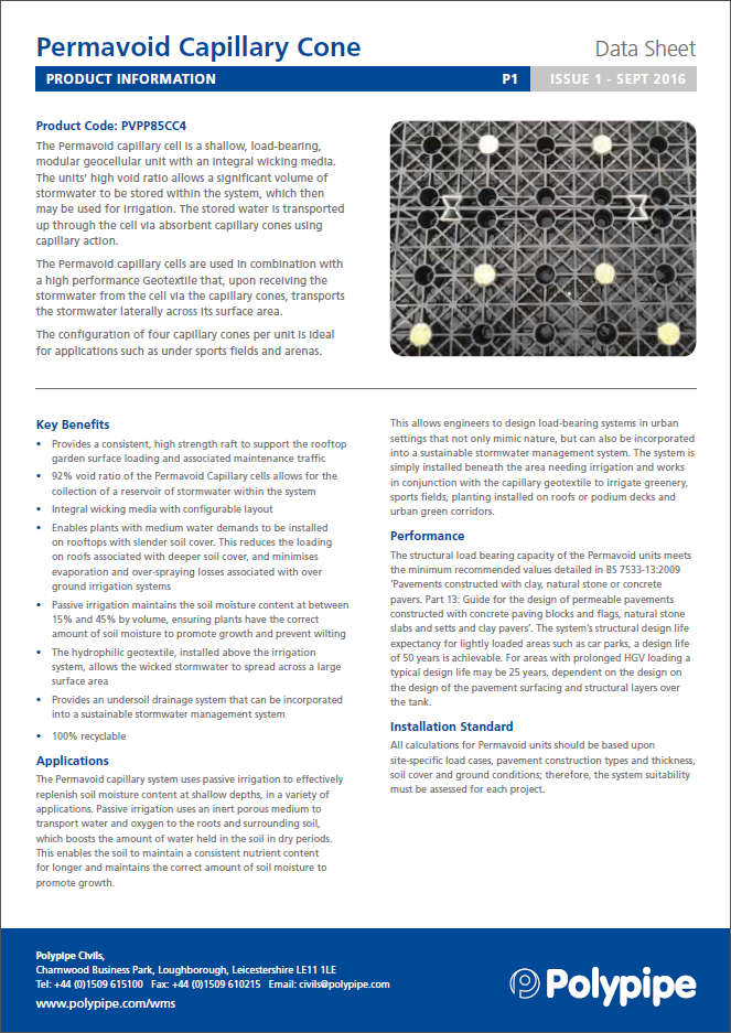 Permavoid PVPP85CC4 Capillary Cone Datasheet | Polypipe