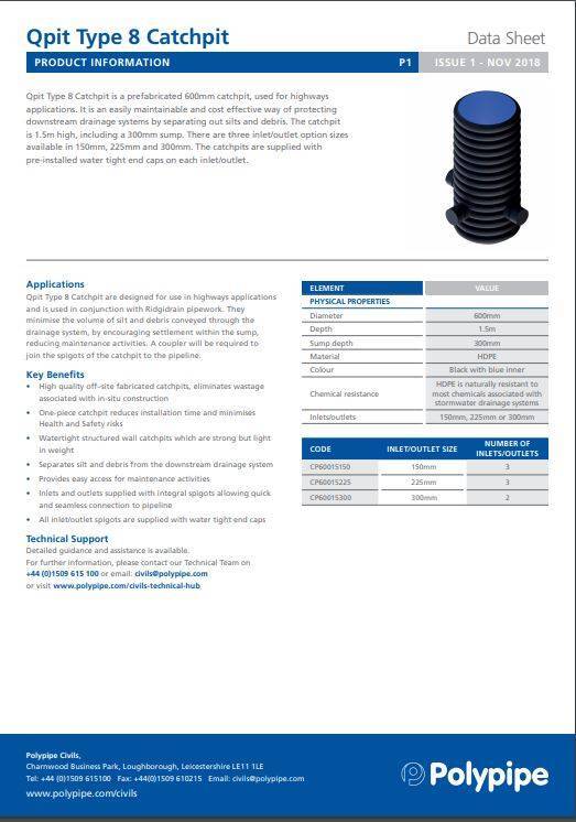 Qpit Type 8 Catchpit Datasheet | Polypipe