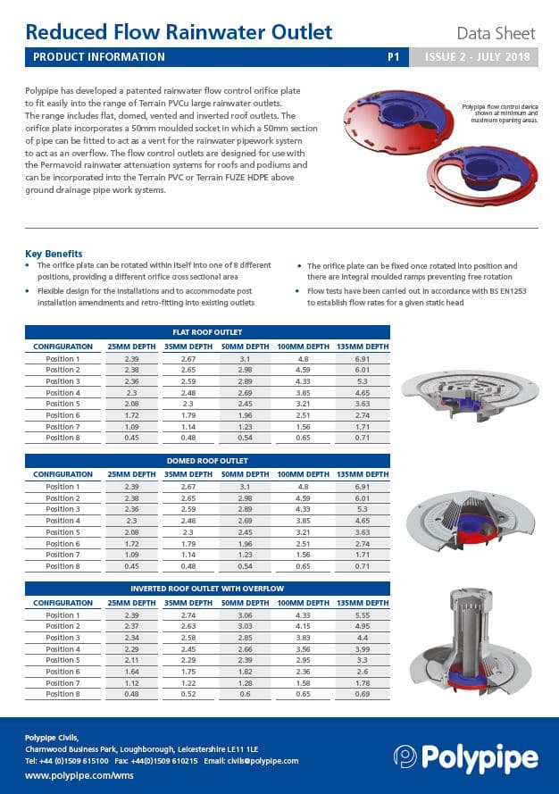 Reduced Flow Rainwater Outlet Datasheet | Polypipe