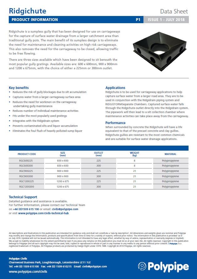 Ridgichute Datasheet | Polypipe