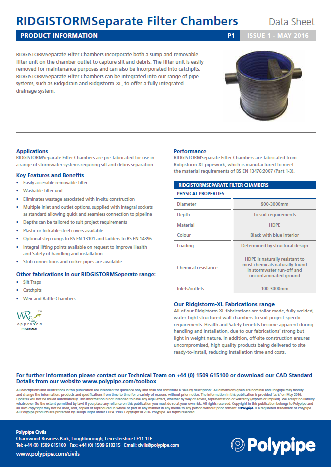 RIDGISTORMSeparate Filter Chambers Datasheet | Polypipe