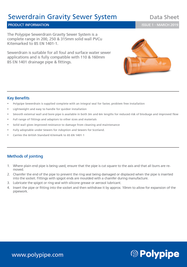 [DATASHEET] Sewerdrain Gravity Sewer System | Polypipe